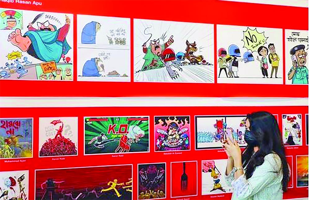Cartoon exhibition at Drik Gallery depicts student-people movement
