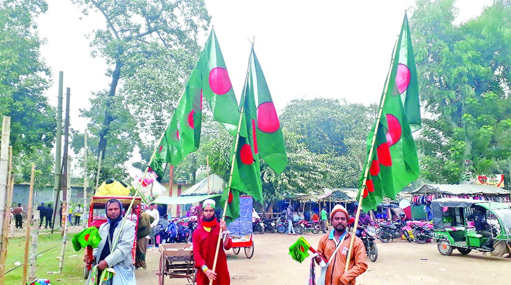 Selling of national flags on in festive manner