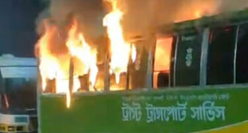 Trust Transport bus set ablaze at Pallabi